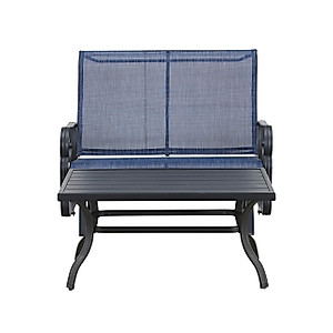 LOKATSE HOME 2 Pieces Outdoor Furniture Set Bench Glider Chair Metal Loveseat with Coffee Table, Blue