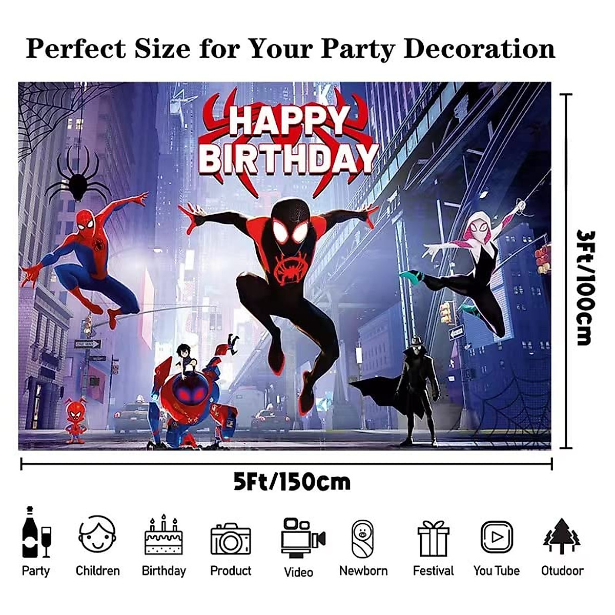 ERWYN23Pcs Miles Morales Spiderman Backdrop Happy Birthday Party Supplies Decoration Banner Photography Background Photo Studio Props Spiderman Balloons