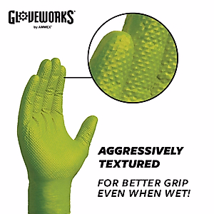 GLOVEWORKS HD Green Nitrile Industrial Disposable Gloves, 8 Mil, Latex-Free, Raised Diamond Texture, XX-Large, Box of 100