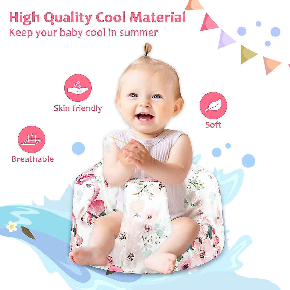 Baby Seat Cover Compatible with Bumbo Seat, Breathable Seat Cover for Baby Girl Boy, Soft Removable Cover for Baby Seat, Machine Washable, Pink Flamingo