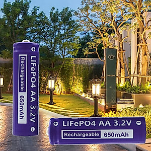 Shockli AA 3.2V Rechargeable Solar Battery with LiFePO4 Charger, AA 3.2 Volt LiFePO4 Solar Battery (4-Pack) for Solar Panel Outdoor Garden Lights