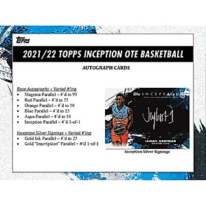 2021-22 Topps Inception Overtime Elite Basketball Hobby Box (1 Pack/7 Cards: 2 Autos)