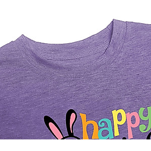 Happy Easter T Shirt Toddler Baby Girls Boys Bunny Rabbit Graphic T-Shirt Easter Egg Letter Print Tees Tops Purple