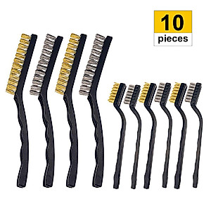 Turboom Wire Brush Set Scratch Brush Set for Cleaning Welding Slag Rust and Dust Curved Handle Stainless Steel and Brass Black 10-Pack