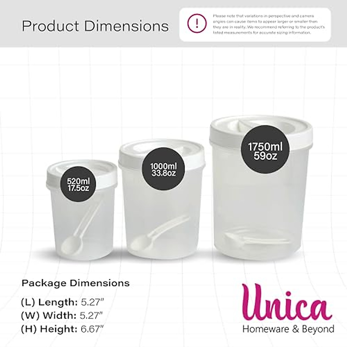 Unica Canister, Airtight Storage Containers with Lids, Containers for Flour, Spices, Sugar, Rice, Dishwasher-safe, Set of 3 Blue, 59 oz, 5.27x5.27x6.67 in