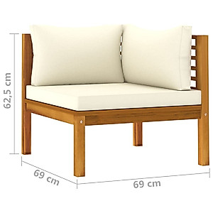 vidaXL Outdoor Sectional Corner Sofa with Cushion in Cream White, Solid Acacia Wood, Customizable Configuration, Comfortable and Durable Patio Furniture