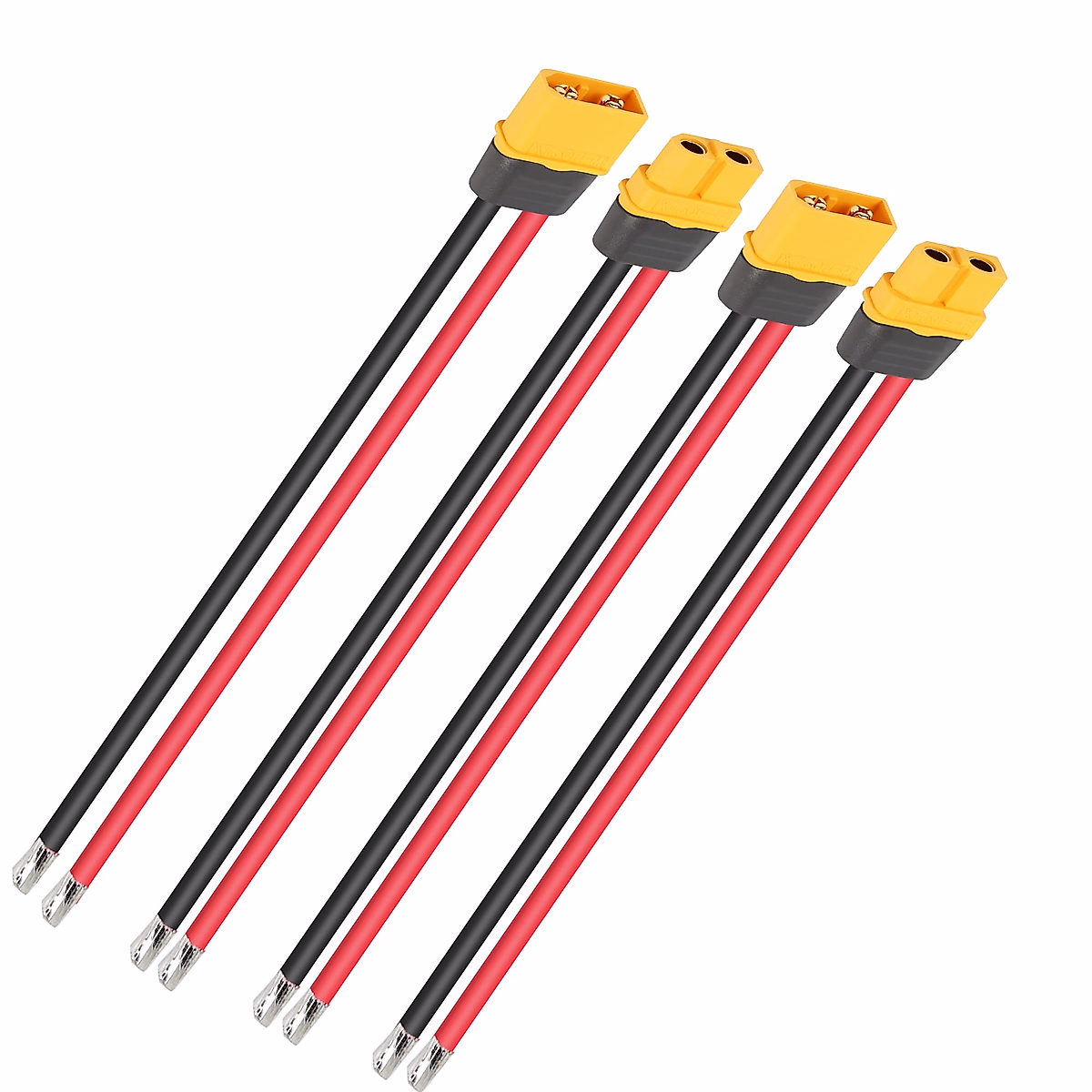 GINTOOYUN 2 Pairs XT60H Plug Male Female Connector Pigtails Cable 1Ft 12AWG 4 Pcs XT60H-M XT60H-F Extension Cable for RC Lipo Battery FPV Drone 30CM