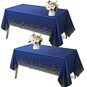 XIAMOOR 2 Pack Navy Blue Tablecloth Plastic, Table Cover for Parties, Dot Confetti Pattern Table Covers for Rectangle Tables, Fit for All Birthday Party, Wedding, Graduation, Anniversary, 54" x 108"