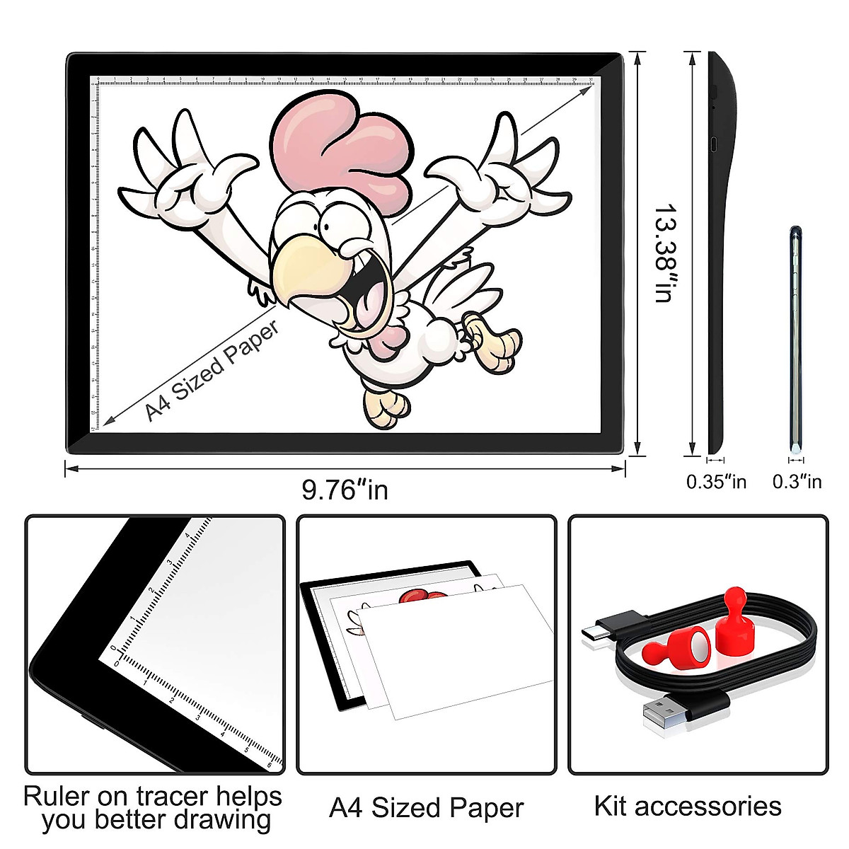 Light Tracing Box Rechargeable, Winshine Portable LED Light Board, Light Board for Diamond Art Painting, 5 Levels Stepless Dimming Drawing Tracking Light Pad, Artistic Design Sketching
