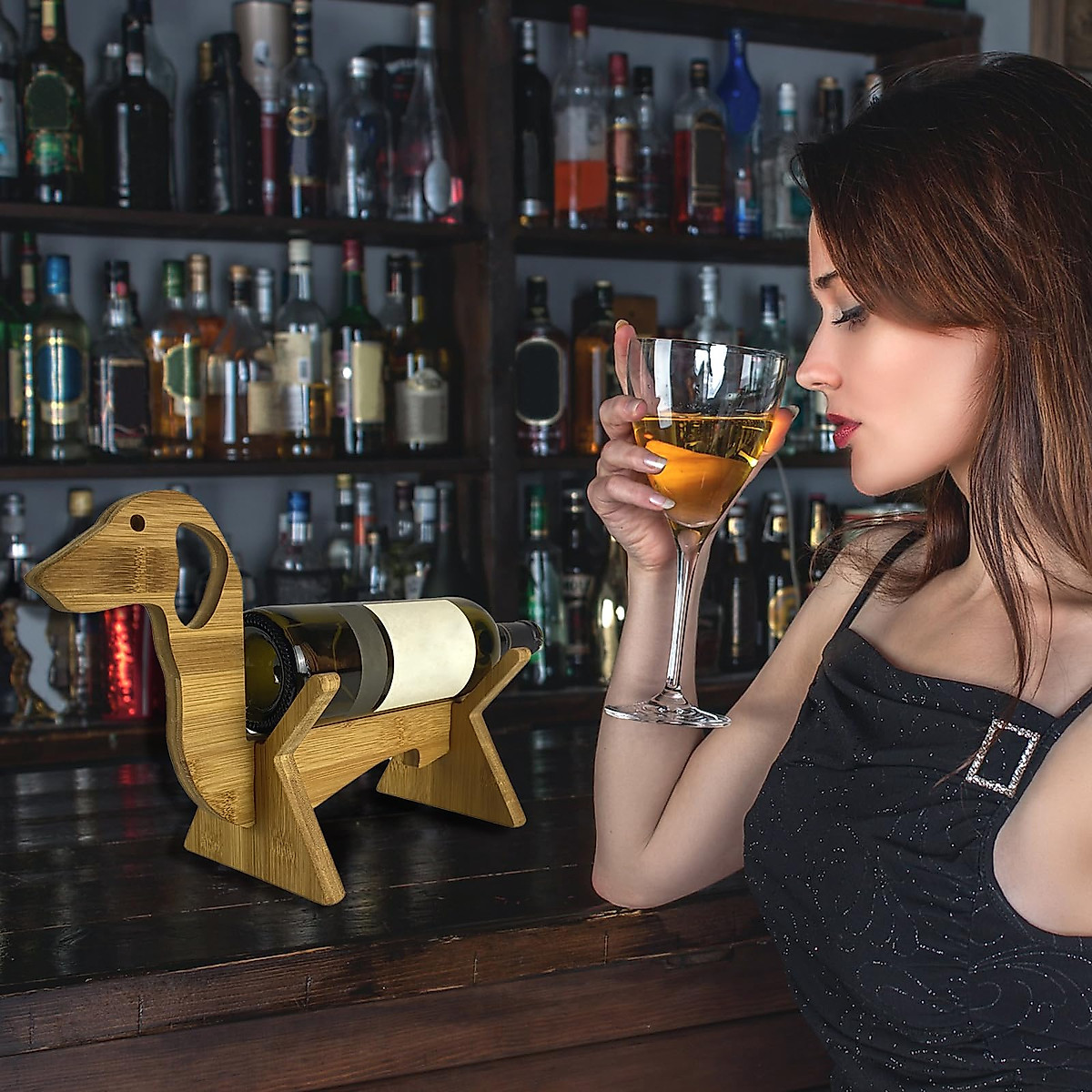 Bantlou Wood Table Top Wine Rack, Single Bottle Countertop Holder for Home Party Bar Decorations, Wine Lover Gift, Home Decor