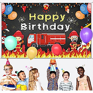 Firetruck Birthday Party Supplies Decorations Firetruck Theme Backdrop Background Banner for Boys Girls Birthday Party Favor Fireman Firefighter Red Firetruck Kids Party Photo Booth Cake Table Decor