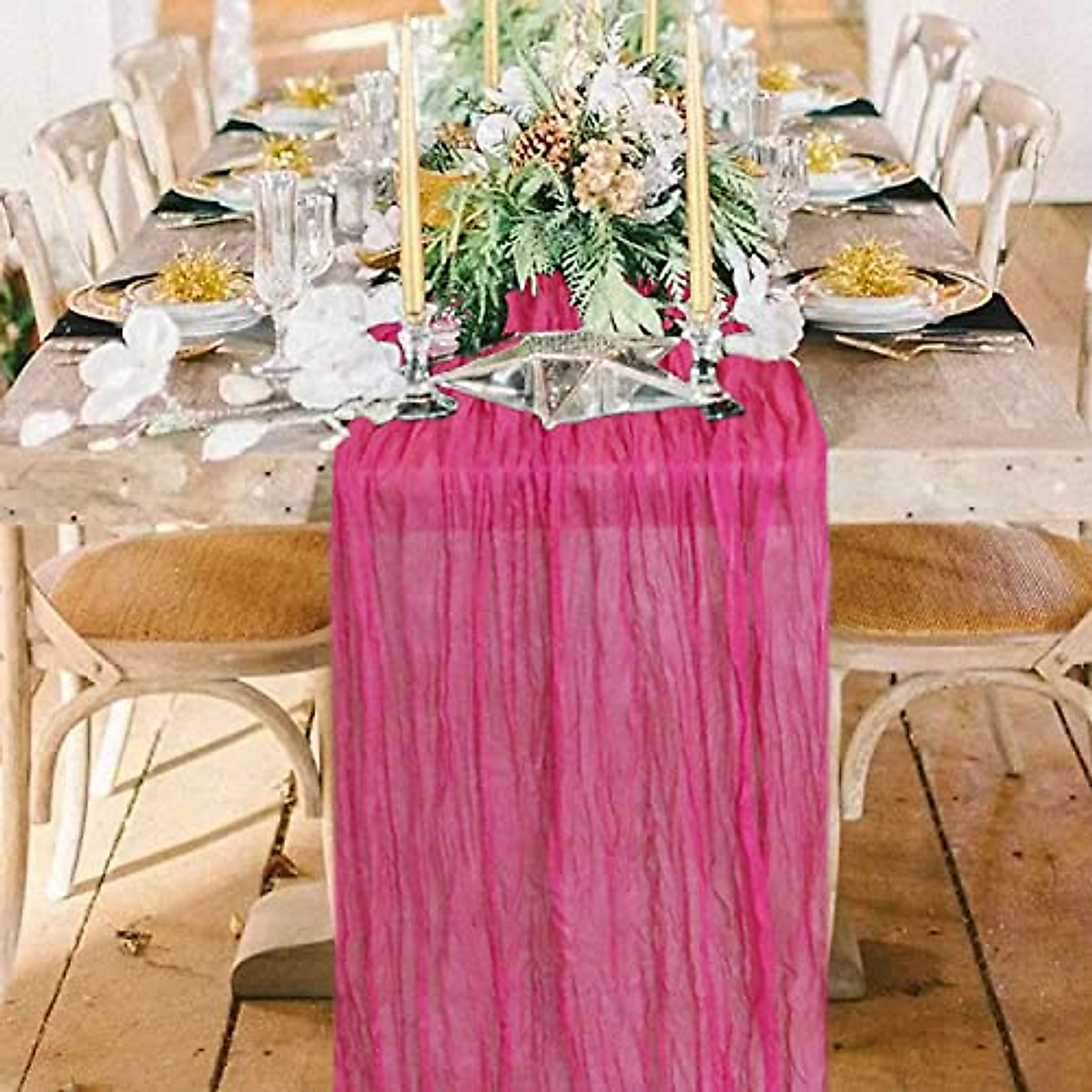 Gauze Table Runner Hot Pink 10Ft Cheesecloth Table Runners Rustic Wedding Decorations for Table Farmhouse Kitchen Table Runner Wide Coffee Table Runner Cheese Clothes Table Runner for Bridal Shower