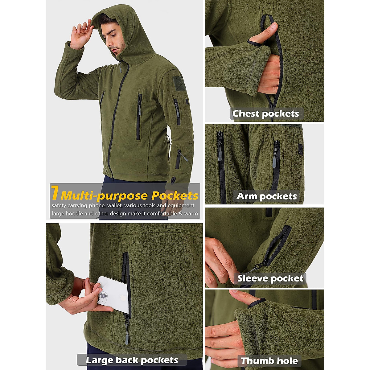 ReFire Gear Men's Warm Military Tactical Sport Fleece Hoodie Jacket