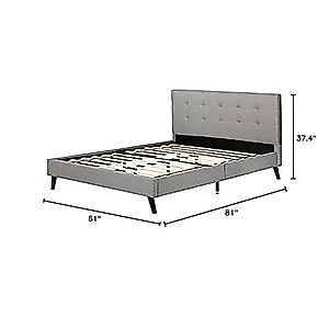 South Shore Fusion Padded Upholstered Platform Bed and Headboard-Queen-Medium Gray