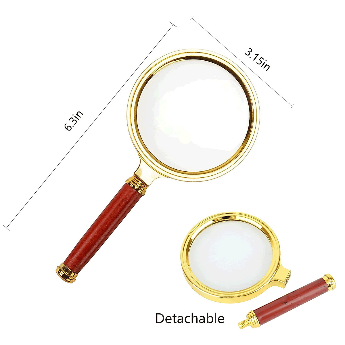 10X Handheld Magnifier Mahogany Handle Magnifier and 5X Necklace Magnifier Reading Magnifying Glass for Reading,Insect Observation, Rocks, Map, Crossword Puzzle,Jewelry
