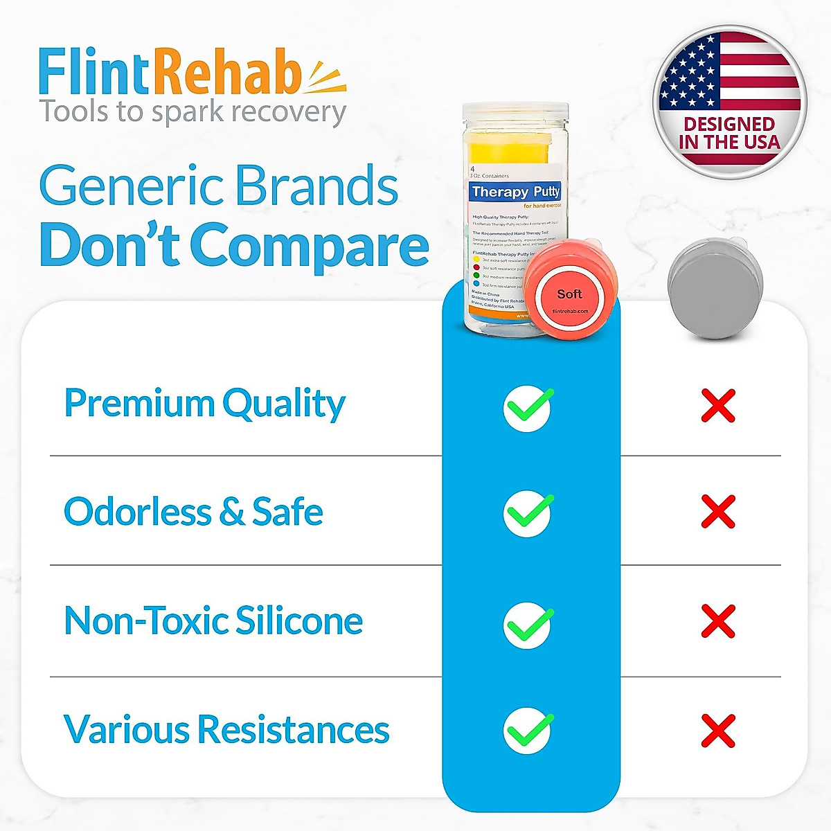 FlintRehab Premium Quality Therapy Putty (4 Pack, 3-oz Each) for Hand Exercise Rehab. Fidgeting, and Stress Relief…