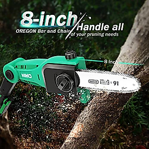 Pole Saws for Tree Trimming, KIMO 13-Foot Max. Reach Telescoping Cordless Electric Pole Saw, 20V Battery Powered Pole Chainsaw w/ 8-Inch Cutting Bar, 18ft/s Speed, Automatic Chain Lubrication System
