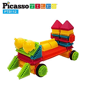 PicassoTiles Hedgehog Interlock Building Blocks Tiles 120pcs+112pcs, Construction Toy Set Learning Playset STEM Toy Set Stacking Educational Kit Child Brain Development Preschool Kindergarten Toy