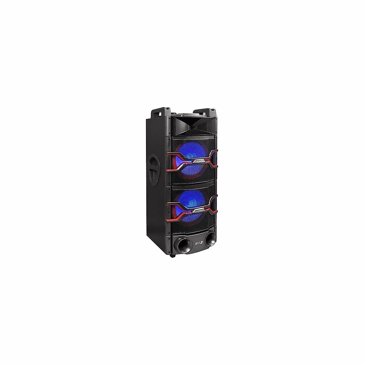 Pyle Bluetooth PA Loudspeaker Karaoke System - Active Powered Speaker, Flashing DJ Party Lights, Microphone Recording, MP3/USB/SD, FM Radio, Wireless Mic - Pyle PSUFM1235BT