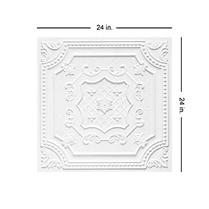 From Plain To Beautiful In Hours 258wm-24x24-10 My Beautiful Damaris PVC 2' x 2' Lay-in or Glue-up Ceiling Tile in White Matte 10 Piece (Case / 40 sq.ft)