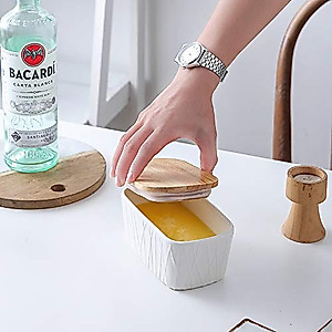 KOOV Porcelain Large Butter Dish with Lid for Countertop, Airtight Butter Container with Oak Lid, Butter Crock, Perfect for 2 Sticks of Butter, Irregular Striped Series (White)