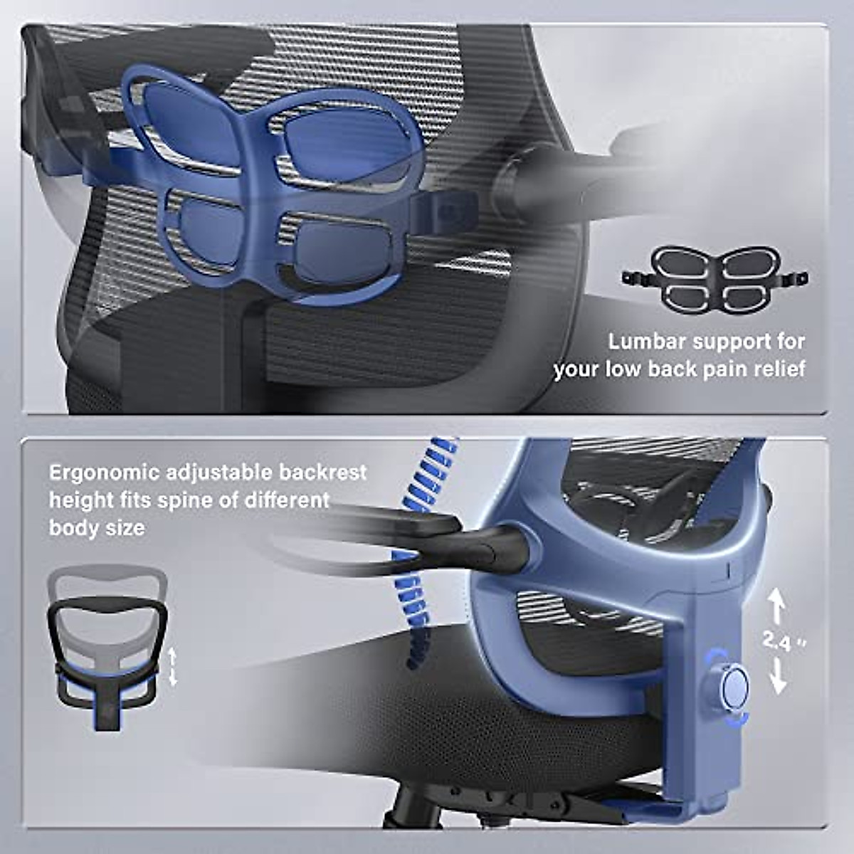 LANDOMIA Ergonomic Office Desk Chair - Mesh Office Chair with Flip up Arms & Adjustable Back Height - Comfortable Computer Task Chairs with Lumbar Support for Heavy People