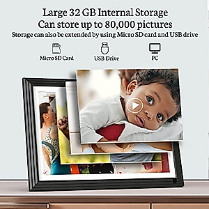 BSIMB 32GB WiFi Digital Picture Frame 10.1 Inch IPS Touch Screen HD Display, Smart Electronic Photo Frame, Easy Setup to Upload Photos & Videos from Anywhere via App/Email, Gift for Grandparents…