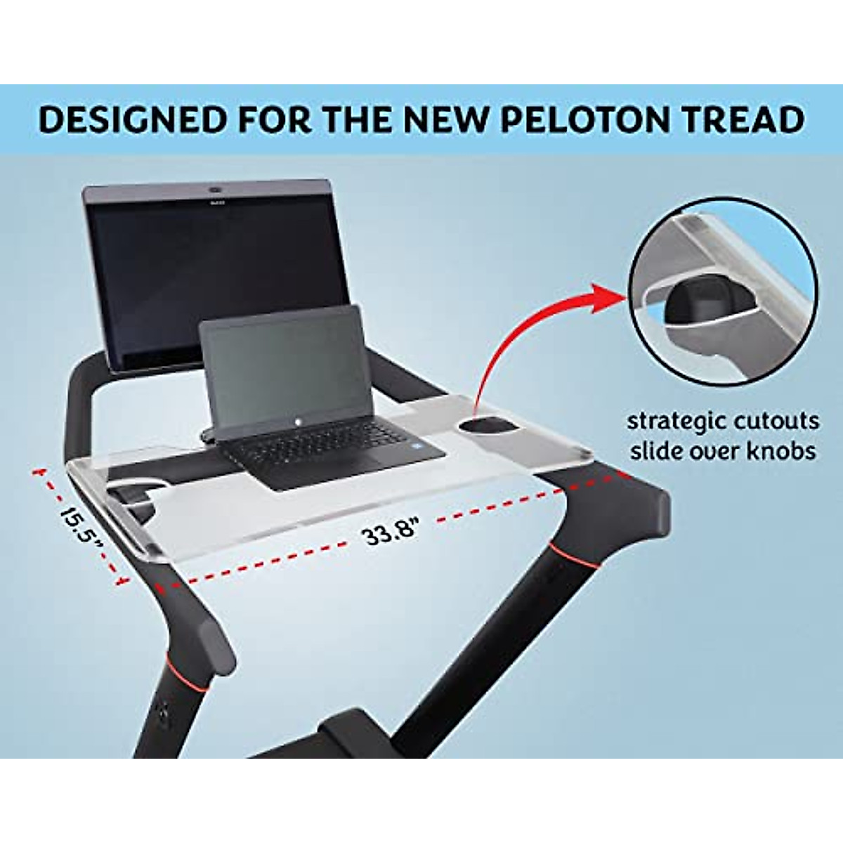 COSPARX Treadmill Tray Compatible with The New Peloton Tread - Walking Tray Holder for Laptop, Tablet, Phone - Easy Mount, Exercise Workstation for Peloton Tread (Acrylic Tray)