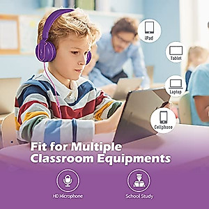 AILIHEN I35 Kids Headphones Wired with Microphone Volume Limited 93dB Children Girls Boys Teen Lightweight Foldable Headset for School Online Course Chromebook Cellphones Tablets (Pink Purple)
