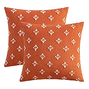 MIULEE Set of 2 Decorative Throw Pillow Covers Rhombic Jacquard Pillowcase Soft Square Cushion Case for Couch Sofa Bed Bedroom Living Room, 20x20 Inch, Burnt Orange