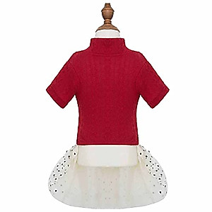 Dog Knitted Sweater Dress Lace Tulle Tutu Outfit Skirt with Heart Pattern for Small Medium Girl Dogs Christmas Birthday Party (Red, S)