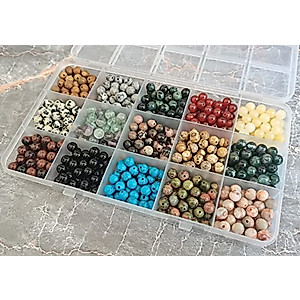 GangGangHao 750pcs 6mm Real Natural Round Stone Beads Smooth Crystals Loose Gemstone Multi Color Mixed DIY for Jewelry Making(6mm,15 Color Mix-S1)