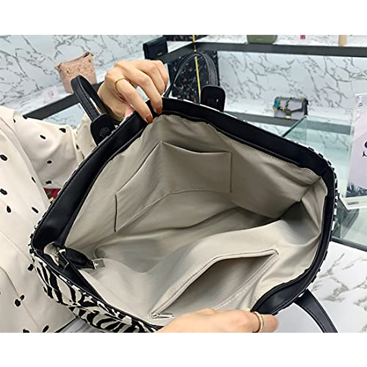 Tote Bag for Women Zebra Pattern Shoulder Bag Hobos Purse +++ Large Satchel Handbag for Working Travel Shopping (White)