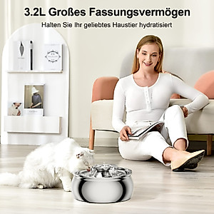 VinDox Cat Water Fountain,3.2L/108oz Automatic Pet Fountain Dog Water Dispenser with Ultra-Quiet Pump and Replacement Filters & Sponge, Stainless Steel Cat Water Dispensers for Dogs and Cats