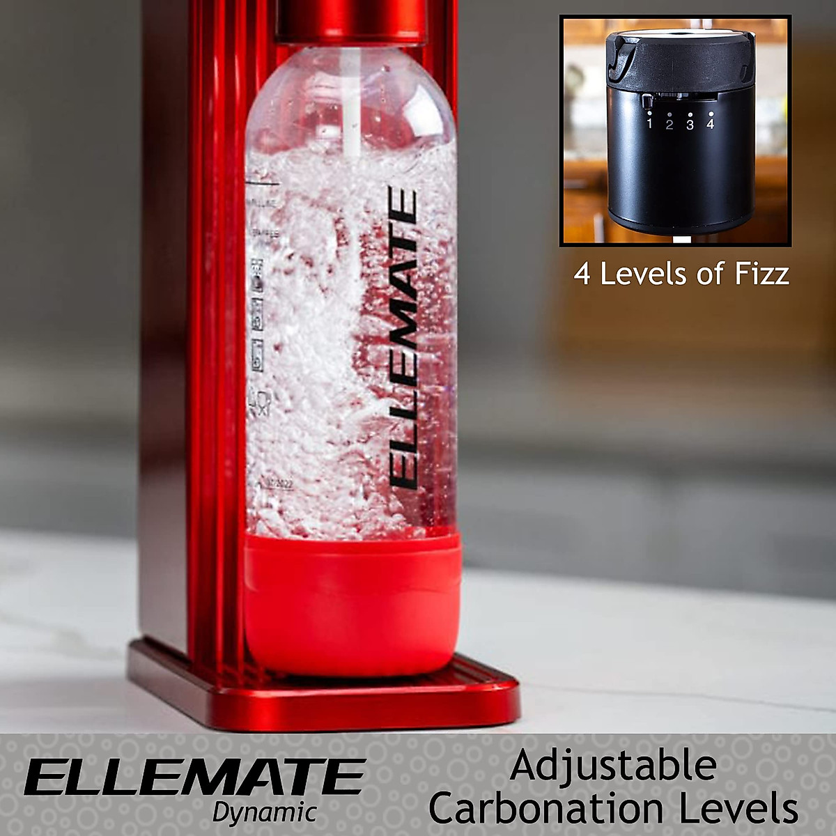 Ellemate Dynamic Carbonated Drink Maker with 2 CO2 Cartridges; Fizz Soda, Water, Wine, Juice and More; Adjustable Carbonation (Machine + CO2 Cylinder, Blanc White)