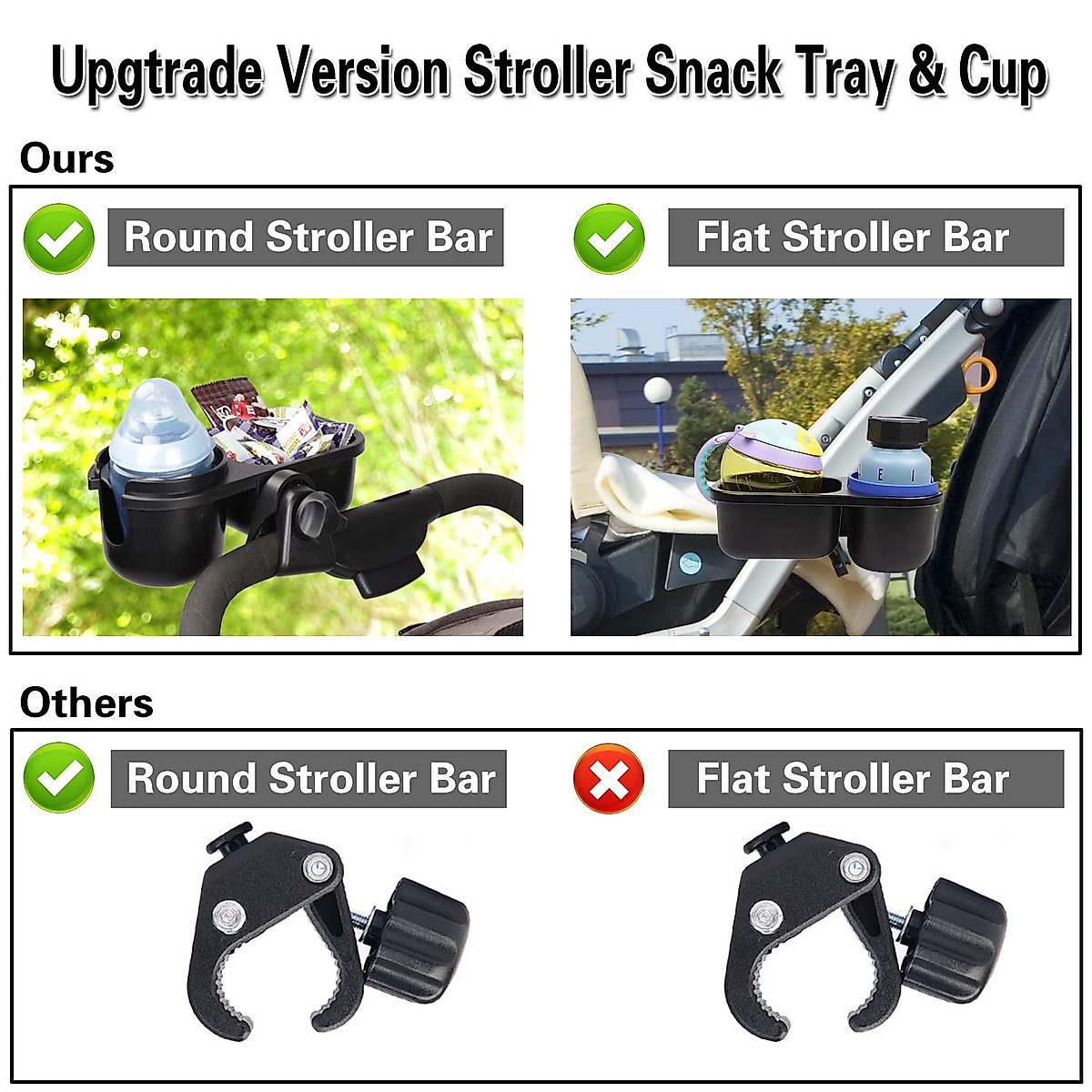 C COMCROSFLY Stroller Snack Tray with Cup Holder, 2 in 1 Universal Multifunction Stroller Snack Tray Organizer, Cup Holder & Snack Tray Attachment for Mom and Baby (Black)