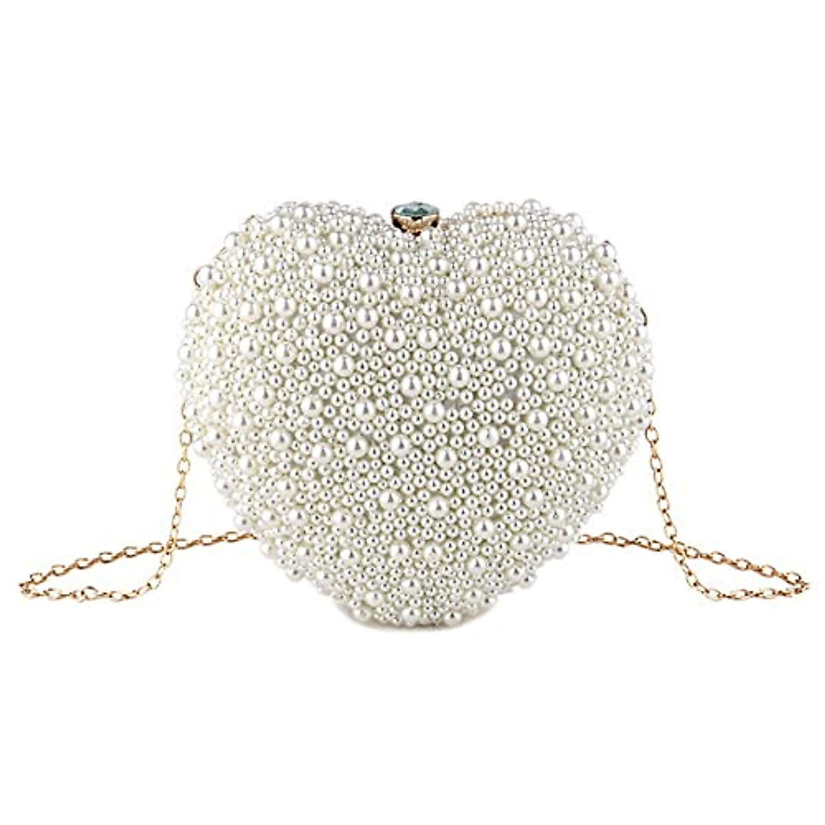 UONIFANS Womens Heart Shaped Evening Clutch Bag Artificial Pearl Purse Handbag for Wedding Party Prom (Beige)