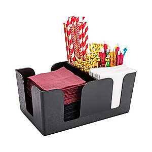 Restaurantware 9.5 x 5.8 x 4.2 Inch Bar Caddy, 1 Pebbled Napkin Holder-6 Compartments, Organize Straws, , or Condiments, Black Plastic Bar Organizer, For Homes, Bars, Restaurants, or Offices