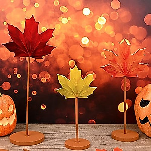 6 Pcs Fall Standing Decor for Tabletop Maple Leaves Wooden Table Sign Thanksgiving Centerpiece Rustic Block Set Wood Tiered Tray Decoration for Farmhouse Home Kitchen