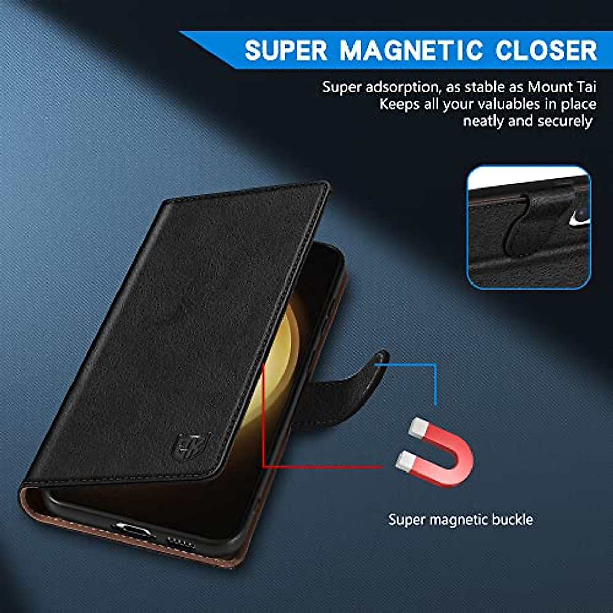 ZZXX Samsung Galaxy S23 Wallet Case with [RFID Blocking] Card Slot Kickstand Magnetic Closure Leather Flip Fold Protective Phone Case for Samsung Galaxy S23 Case Walle(Black-6.1 inch)