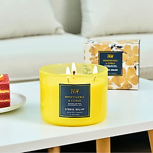 Large 3 Wick Scented Candle - Honeysuckle Citrus Stress Relief Aromatherapy Candle with Grapefruit, Mint & Rose - 15.8 oz Natural Soy Candles for Men and Women - Scented Spring Candles for Home