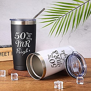 Patelai 2 Pieces Anniversary Wedding Gifts Anniversary Coffee Mug,Being MR/MRS Always Right Gifts Set for Couple or Friends, 20 oz Mug Tumbler with Lids and Gift Box 25th,30th,40th,50th (50th)