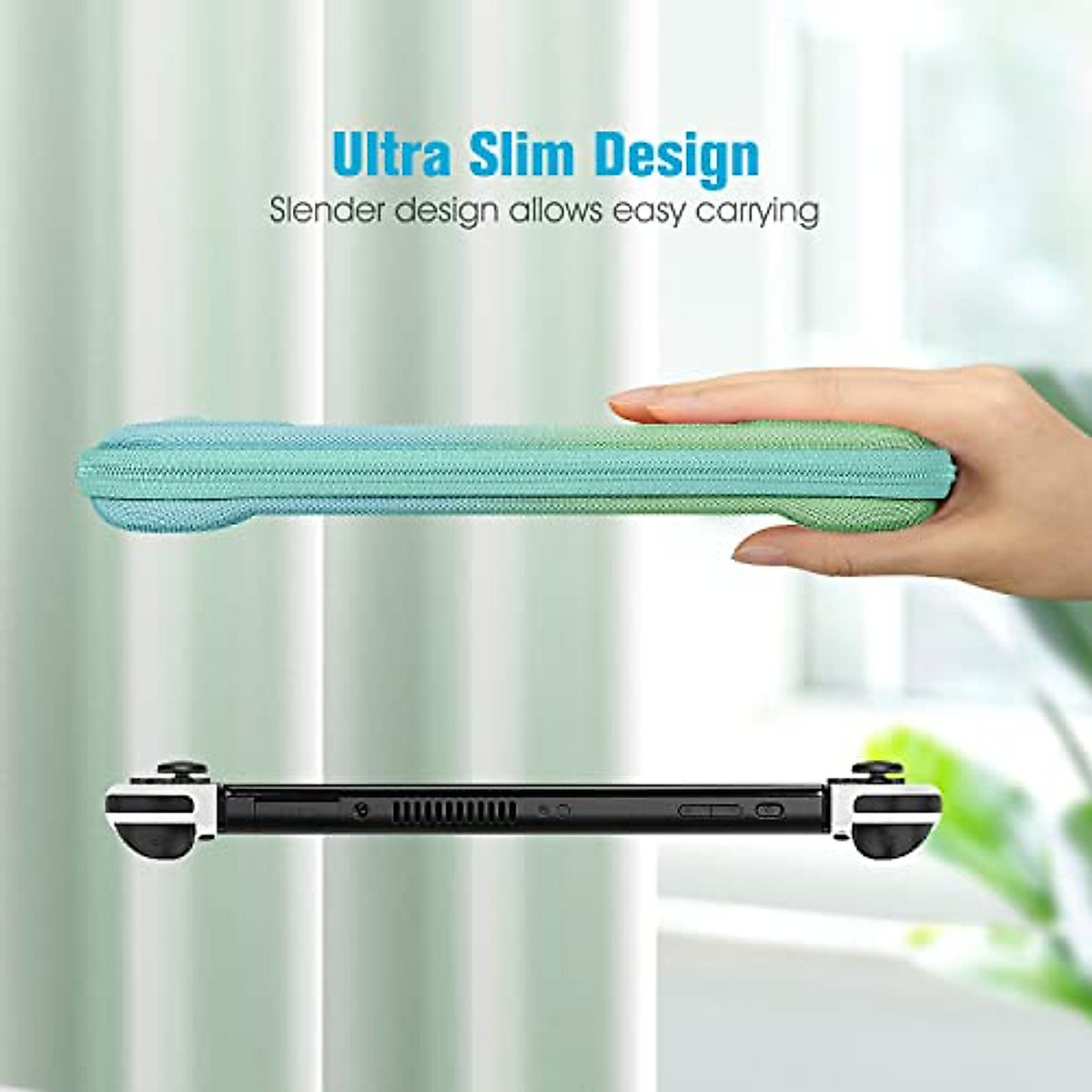 Fintie Slim Carrying Case for Nintendo Switch OLED Model 2021/Switch 2017 - [Slim Fit] Shockproof Protective Travel Storage Bag w/10 Game Cartridges for Switch Console Joy-Con, Seaside Ombre