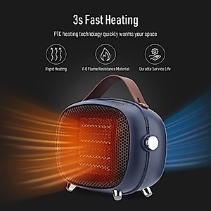 Small Space Heater Fan Portable Electric Space Heater for Bedroom with Tip-Over & Overheat Protection Mini Ceramic Heater for Office Desk Indoor Use