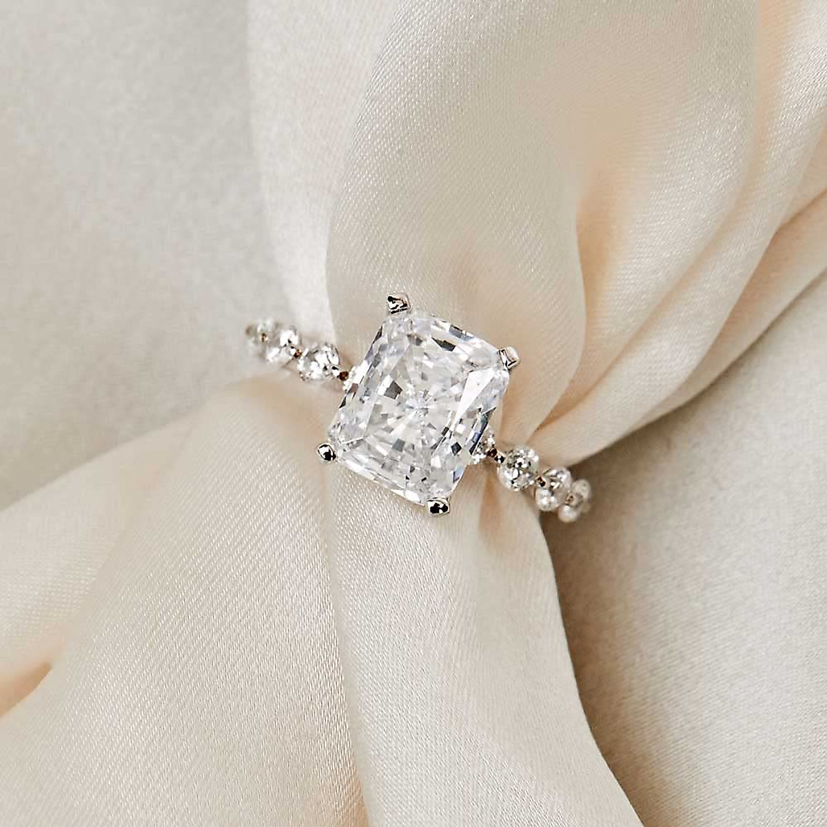 Michooyel S925 4ct Radiant Cut Cubic Zirconia Engagement Rings For Women Wedding Ring Promise Ring Sterling Silver Diamond Wedding Band