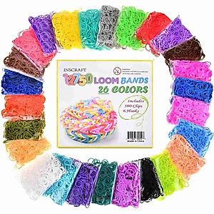 Inscraft Rubber Bands Refill Kit , 12750+ Premium Loom Bands in 26 Colors with 500 Clips ,6 Hooks for Kids Bracelet Weaving Kit DIY Crafting