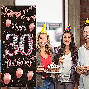 30th Birthday Banner Decorations Door Cover, Rose Gold 30 Year Old Birthday Party Backdrop Supplies for Her Women, Happy Thirty Birthday Poster Sign Decor(Rose Gold)