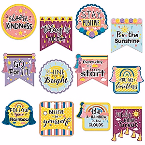 48 Pcs Boho Positive Sayings Accents Rainbow Theme Bulletin Board for Classroom Inspirational Quote Motivational Positive Sayings Cutouts for Rainbow Classroom Decor