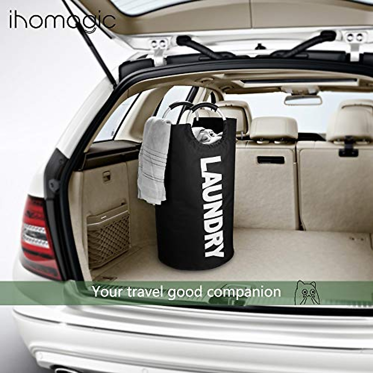 IHOMAGIC Portable Laundry Hamper, Laundry Basket with Aluminum Handle, 120L XL Foldable Washing Bin, Oxford Fabric Laundry Bag Oversize Storage Bin for Kids Toys, Blankets (XL, Black)