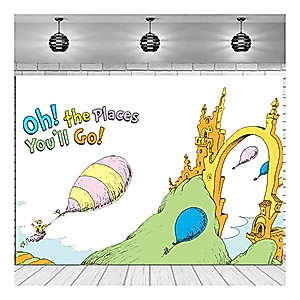 Dr. Seuss Day Castle Congrats Photography Backdrops 5x3ft Oh The Places You'll Go Adventure Begins Photo Background for Back to School Kids' Party Banner Dessert Cake Table Decor Prop